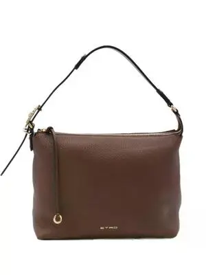 Etro Embossed-logo Pebbled Leather Shoulder Bag - Brown
