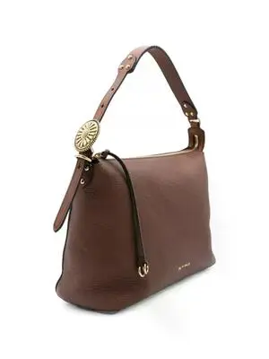 Etro Embossed-logo Pebbled Leather Shoulder Bag - Brown