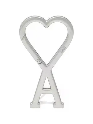 AMI Paris Aluminium Hook Keyring With De Coeur - Silver