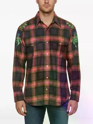 Gucci Dragon-embroidered Plaid Shirt - Grey