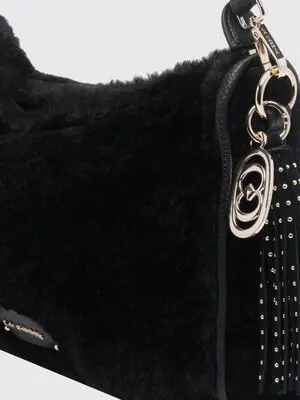 LA CARRIE Faux Fur Shoulder Bag With Removable Handle, Strap And Tassels - Black
