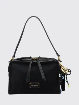LA CARRIE Nylon Shoulder Bag With Logo Charm And Removable Strap - Black