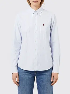 AMI Paris Slim Fit Striped Cotton Shirt With Button-down Collar And Logo