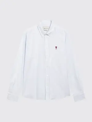 AMI Paris Slim Fit Striped Cotton Shirt With Button-down Collar And Logo