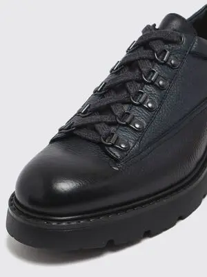 DOUCAL'S Pebbled Calfskin Derby Shoes With Padded Ankle - Navy