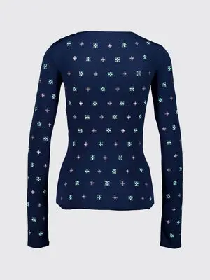 Rabanne Slim Fit Long-sleeved Jersey Top With Print And Teardrop Neckline