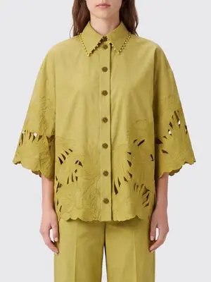 Zimmermann Mahon Cotton Shirt With Lace Inserts And Dropped Shoulders - Green