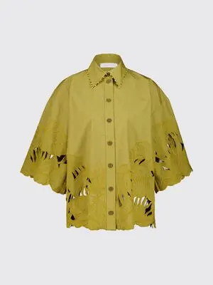 Zimmermann Mahon Cotton Shirt With Lace Inserts And Dropped Shoulders - Green