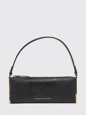 Elisabetta Franchi Lizard-print Shoulder Bag With Metallic Profiles - Black