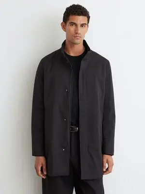 REISS Hybrid Gilet-insert Funnel-neck Overcoat - Black
