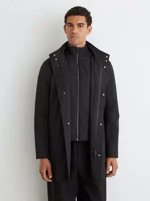 REISS Hybrid Gilet-insert Funnel-neck Overcoat - Black