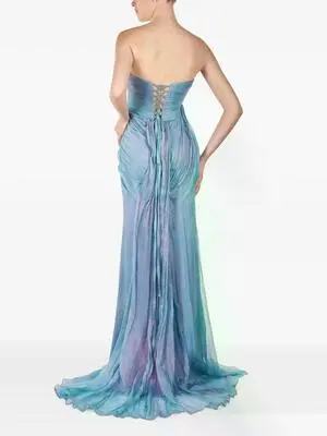 ANDREEA VENECIUC Ocean Glow Strapless Draped Gown - Blue