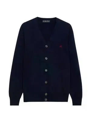 Brooks Brothers Logo-embroidered V-neck Cardigan - Blue