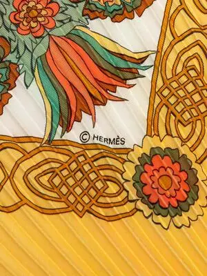 Hermès 1990-2010 Decoupages Pleated Silk Scarf Scarves - Yellow