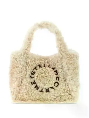 Stella McCartney Logo-embroidered Shearling-effect Tote Bag - Neutrals