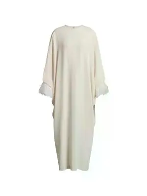 Alberta Ferretti Feather-trim Long-sleeve Maxi Dress