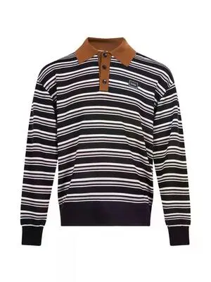 Drole De Monsieur Striped Long-sleeve Polo Shirt - Blue