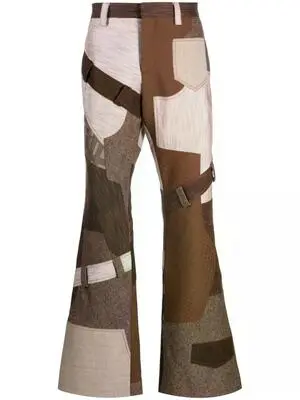Moschino Low-rise Patchwork Flared Trousers - Brown