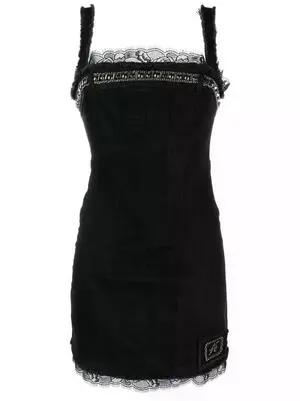 Alberta Ferretti Lace-detail Denim Minidress