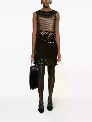 Alberta Ferretti Embellished Mesh Sleeveless Crop Top - Black