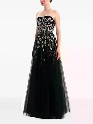 DINA MELWANI Floral-embroidered Strapless Maxi Dress