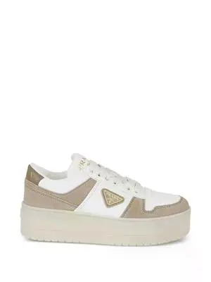 Prada Downtown Bold Nappa Leather And Suede Sneakers - Neutrals