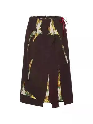 Prada Bonded Gabardine Skirt With Devoré Effect - Brown