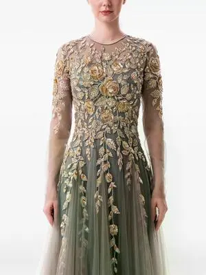 DINA MELWANI Floral-embroidered Chiffon Maxi Dress