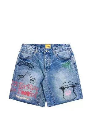 DIET STARTS MONDAY Doodle-print Denim Shorts - Blue