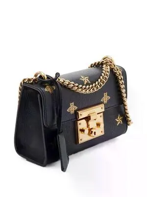 Gucci Small Padlock Bee And Star Shoulder Bag - Black