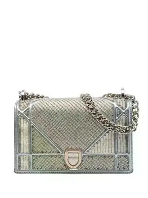 Dior 2015 Small Calfskin Diorama Crystal Embellished Flap Crossbody Bag - Silver