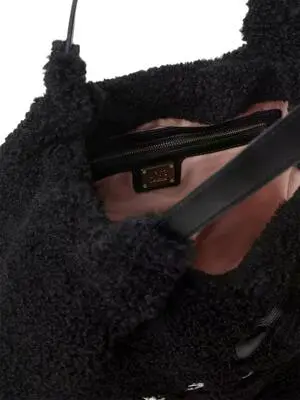 V°73 Ski Glam Embroidered Teddy-effect Shoulder Bag - Black