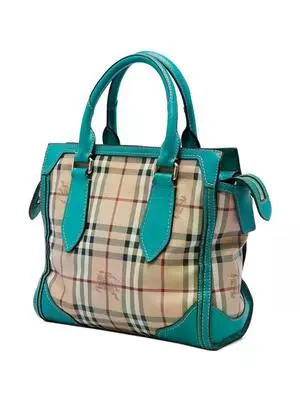 Burberry 2000-2017 Small Haymarket Check Coated Canvas Honeywood Tote Satchel - Neutrals