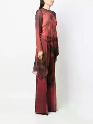 Alberta Ferretti Semi-sheer Rose-print Blouse