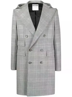 Moschino Double-breasted Plaid-check Coat - White