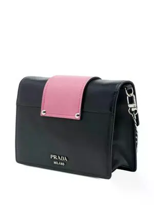 Prada 2010-2026 City Calf Crystal Embellished Ribbon Bag Crossbody Bag - Black