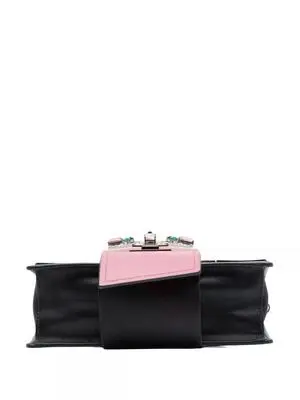 Prada 2010-2026 City Calf Crystal Embellished Ribbon Bag Crossbody Bag - Black