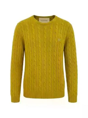 Valentino Garavani Cashmere Cable-knit Pullover With Vlogo - Yellow