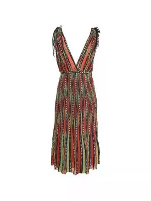 Missoni Sleeveless V-neck Patterned A-line Midi Dress
