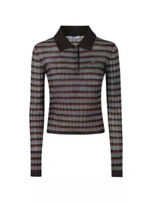 Prada Striped Cashmere And Silk Polo Shirt