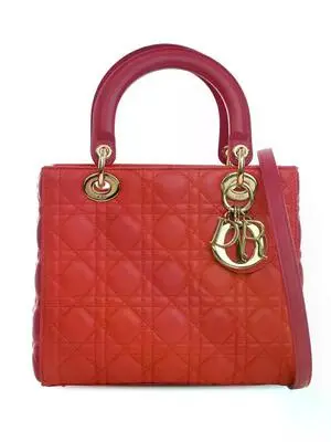 Dior 2014 Medium Bicolor Lambskin Cannage Lady Satchel - Red