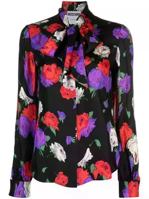 Moschino Floral-print Silk Blouse - Black