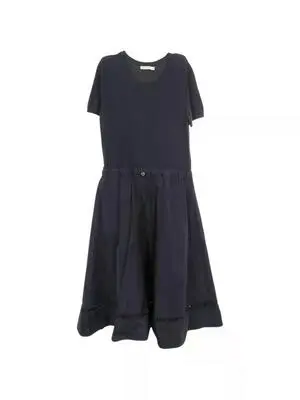 Moncler 2000s Color-block Rayon Navy Logo-embroidered Flared Dress - Blue
