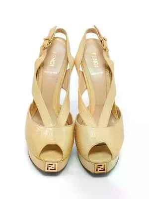 Fendi Embossed-leather Slingback Platform Sandals