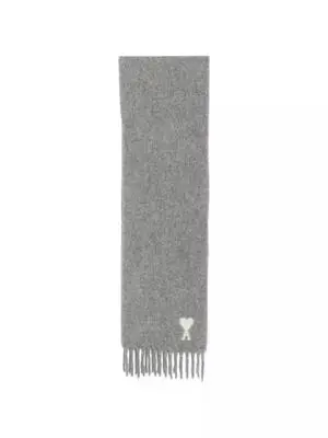 AMI Paris Cœur Fringed Scarf - Grey