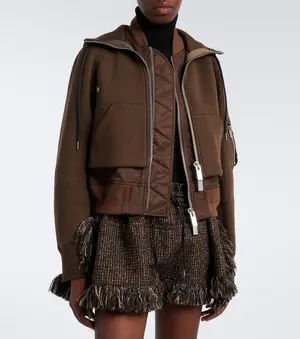 Sacai Layered Cotton-blend Zip-up Hoodie