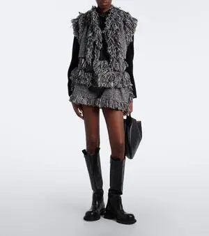 Sacai Fringed Wool-blend Tweed Shorts