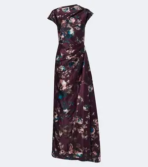Erdem Draped Floral Satin Gown