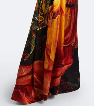 Dries Van Noten Printed Draped Silk Satin Gown