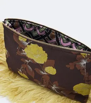 La DoubleJ Devon Feather-trimmed Jacquard Clutch